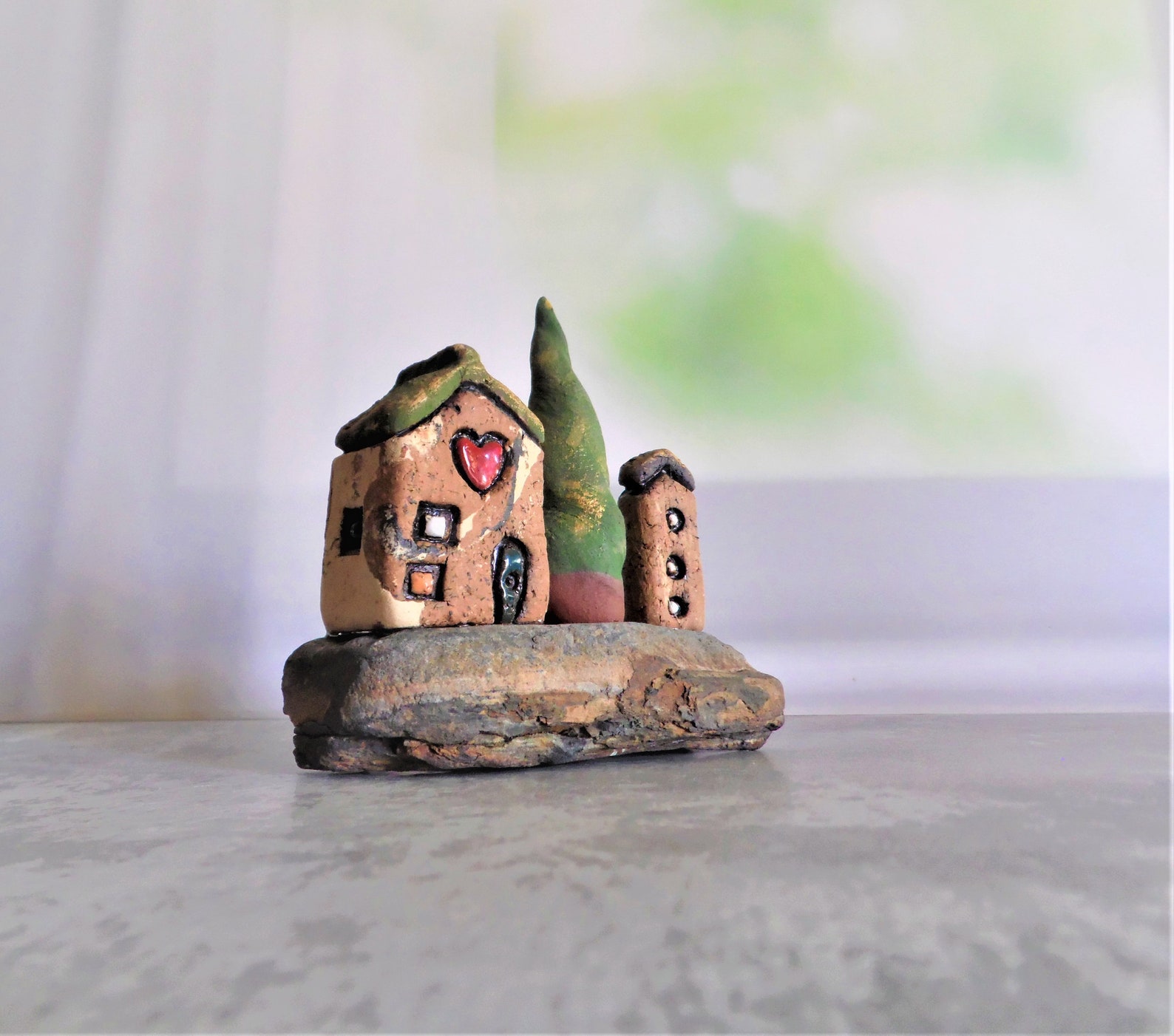 Miniature Ceramic Village With Beach Houses and a Tree on a - Etsy