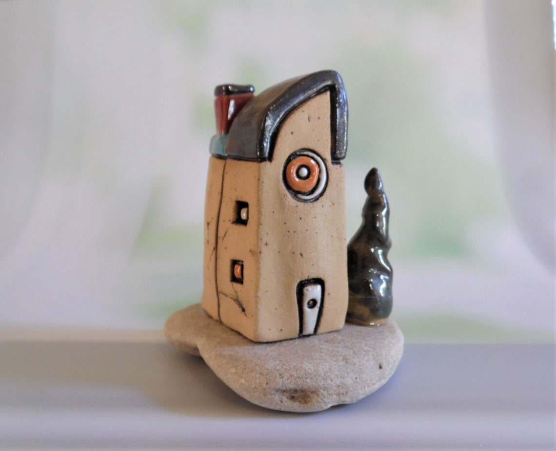 Ceramic Handmade Home Decor of a Clay House and a Tree on a - Etsy