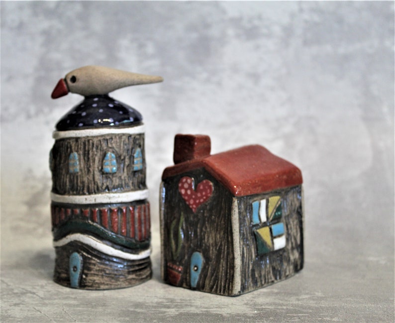Set of Two Ceramic Buildings Clay House and a Clay Tower With - Etsy