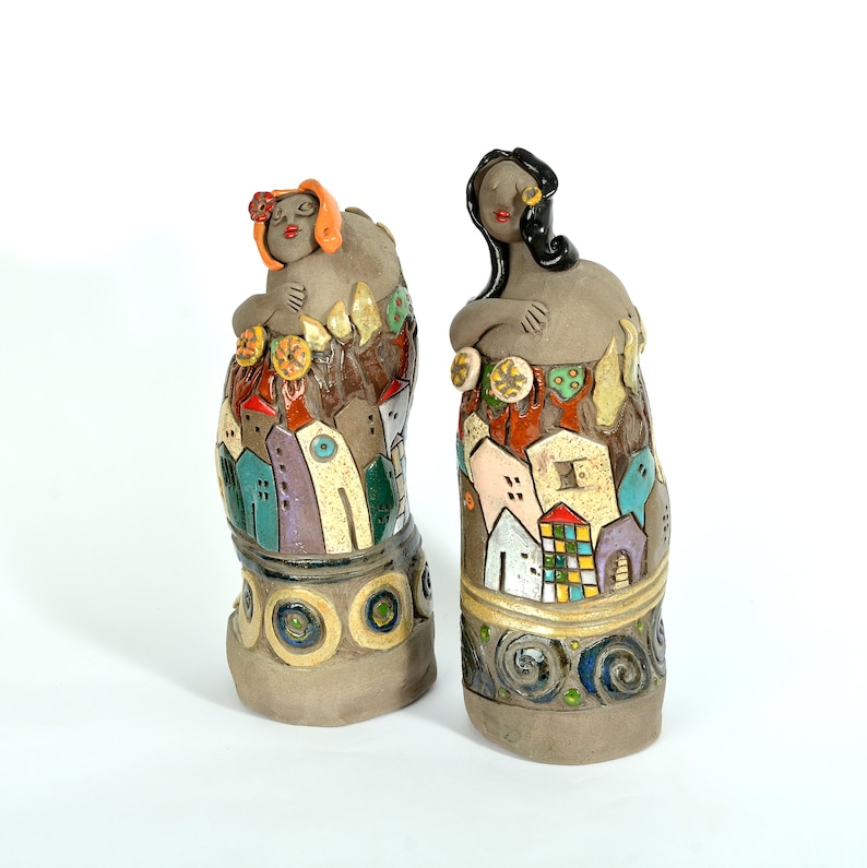 Women Ceramic Sculpture Set of Two Female Ceramic Figures / - Etsy