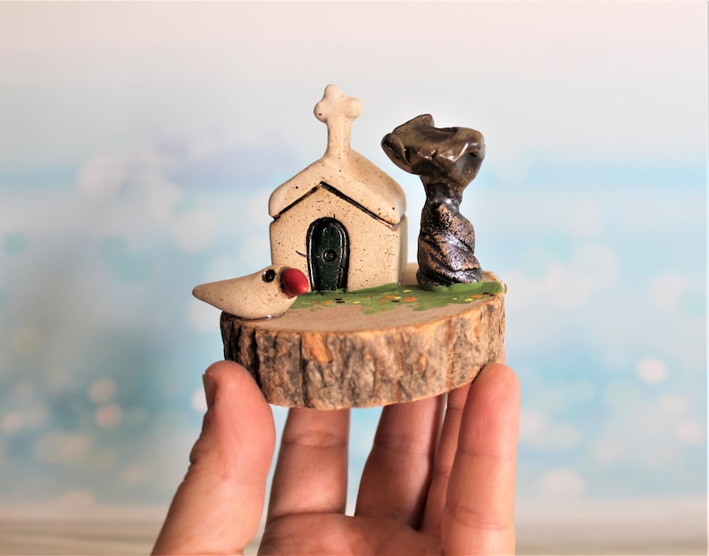 Ceramic and Wood Mediterranean Church Miniature for the Home or the ...