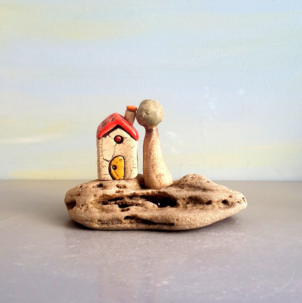 Ceramic Sculpture of Miniature House and Oak Tree Beach - Etsy