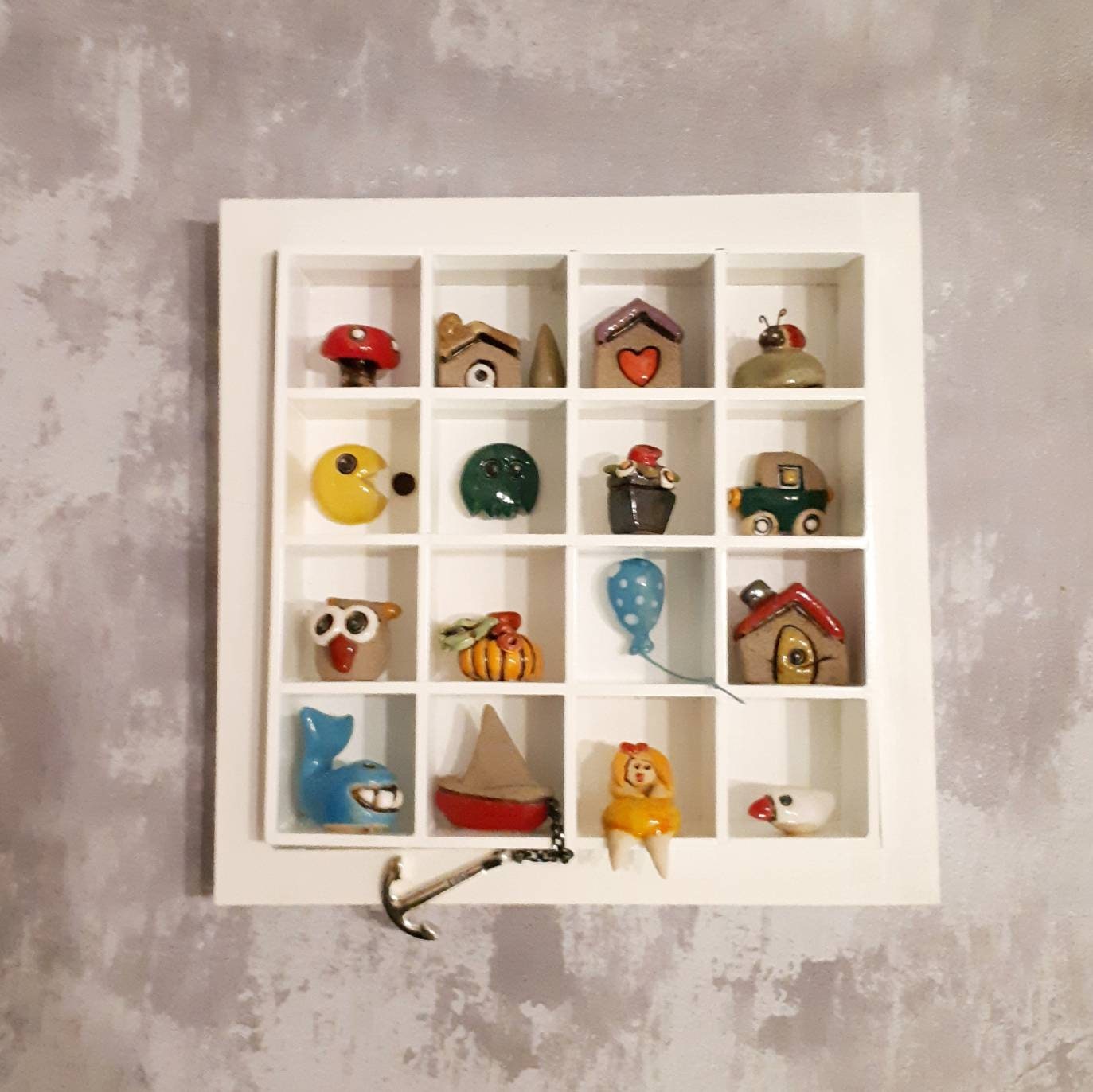 Wall decor picture of 16 miniatures in a small display rack | Etsy