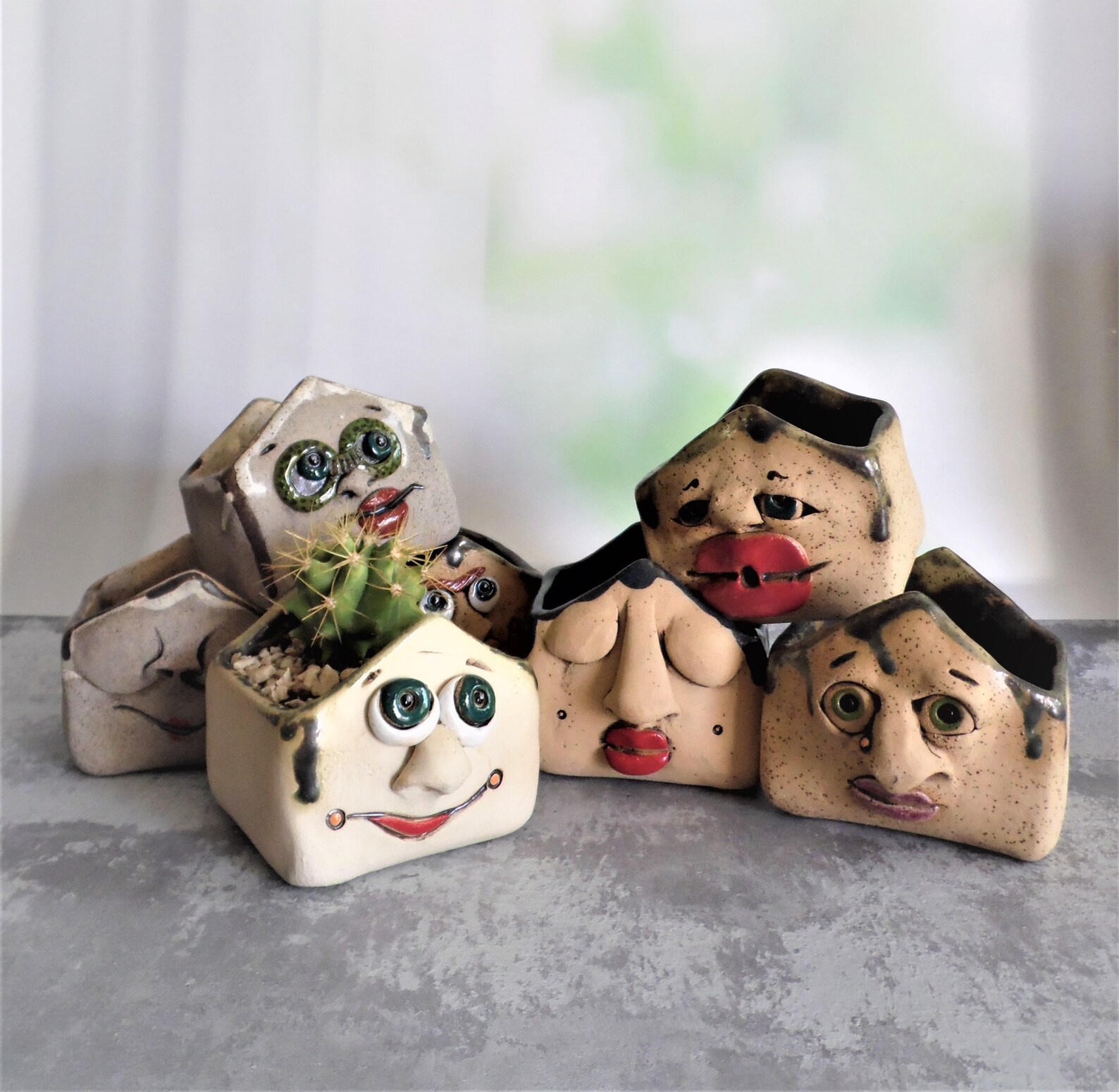 RANDOM Ceramic Planter Shaped as a House With a Face - Etsy