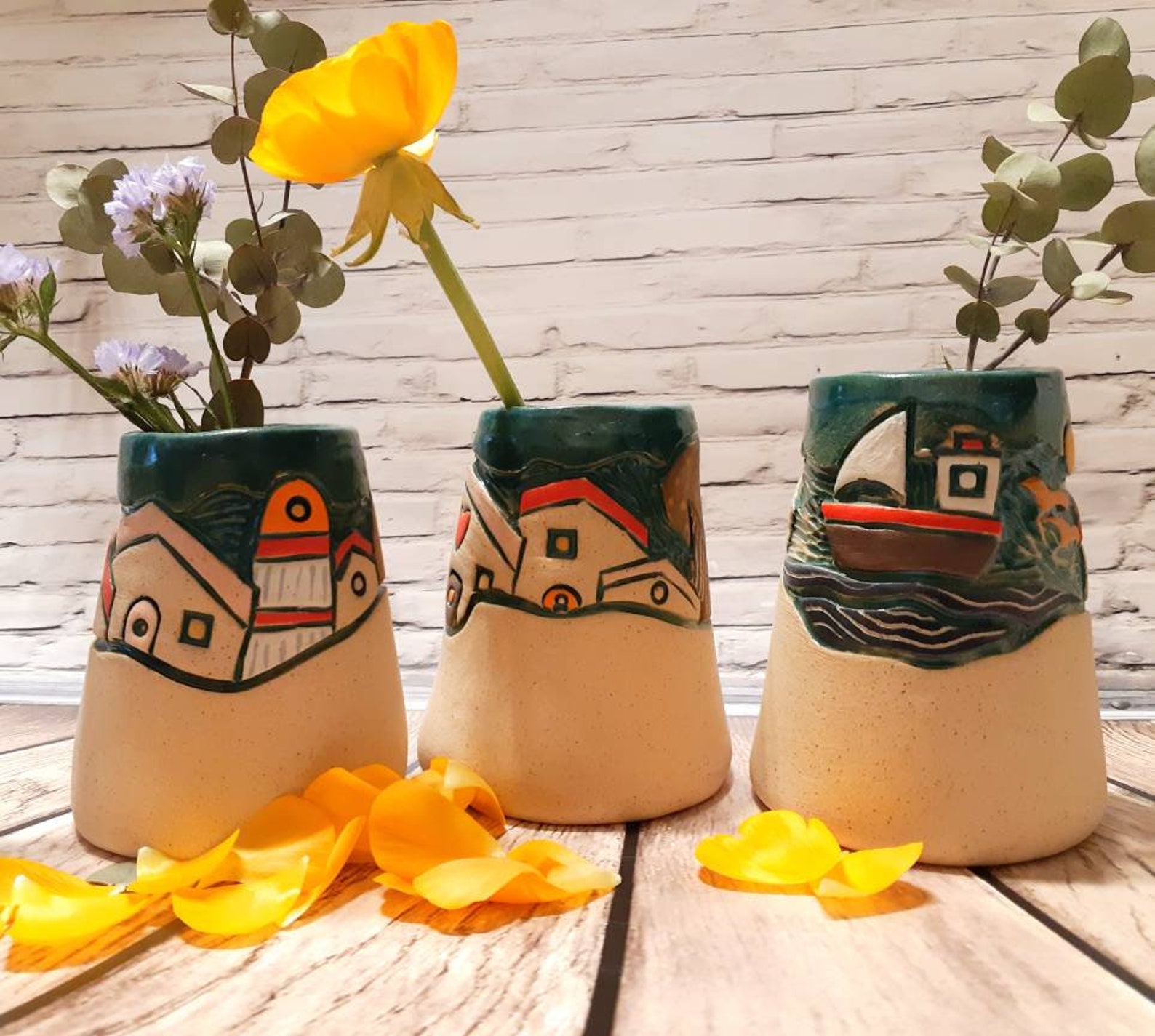 One Random Ceramic Vase Carved & Painted With a View Around. - Etsy