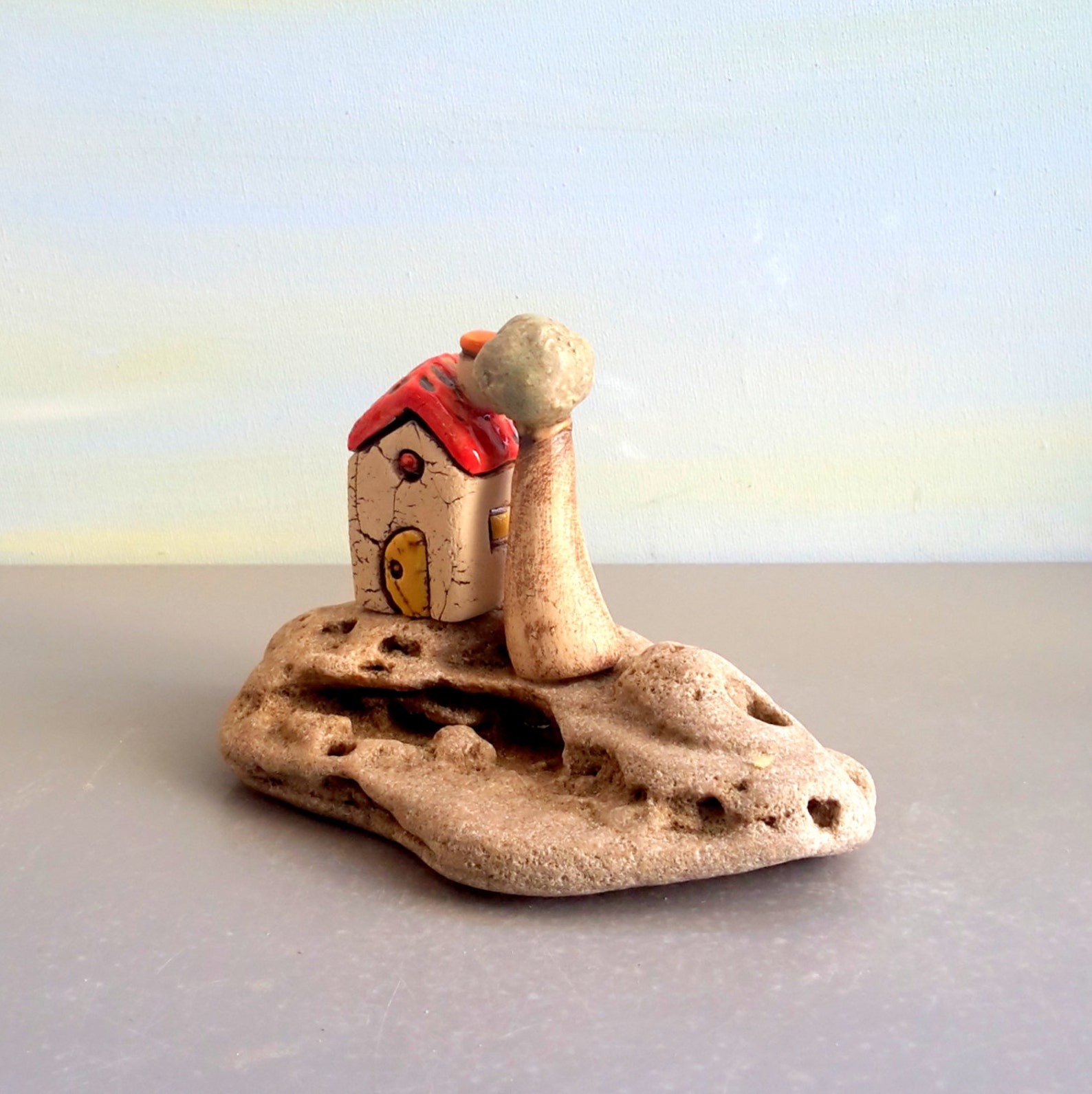 Ceramic Sculpture of Miniature House and Oak Tree Beach - Etsy