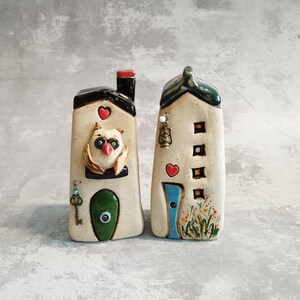 Set of Two Tiny Ceramic Houses, Home Miniature, Pottery Set, House Art ...
