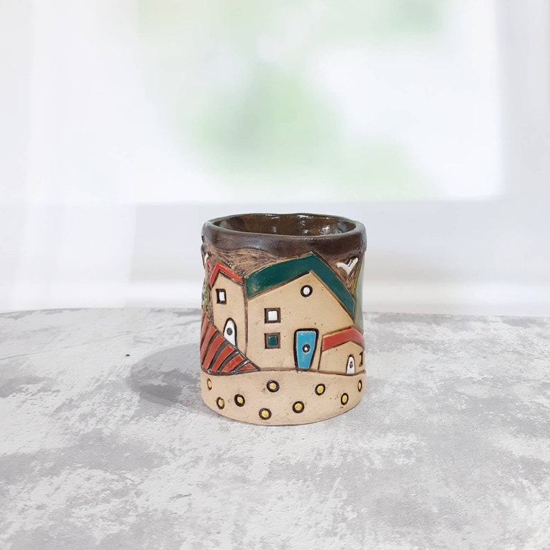 Hand Made Pottery of a Small Ceramic Vase With Village View - Etsy