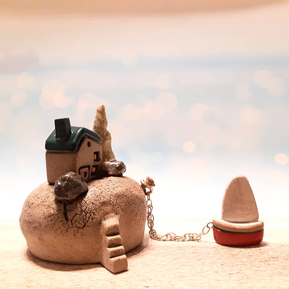 Clay House With a Miniature Boat Little Ceramic Sculpture | Etsy