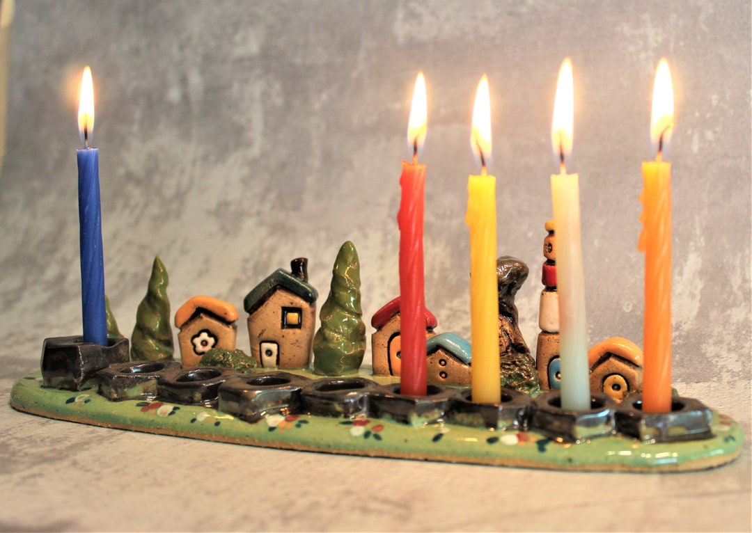 Menorah, Rustic Hanukiah, Jewish Wedding Gift, Ceramic Hanukkia, Jewish ...