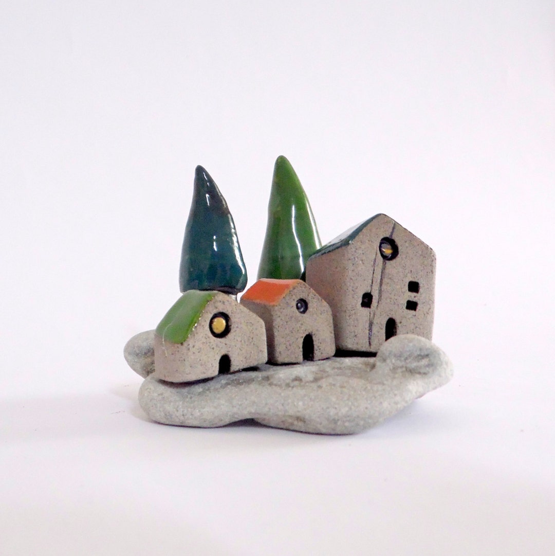 Tiny Ceramic House, Rustic Home Hecor, Ceramic Village, Miniature ...
