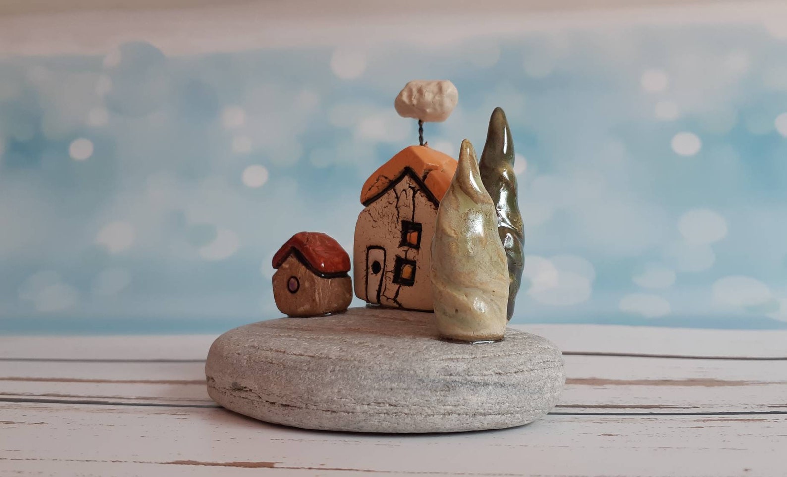 Small Sculpture Art of a Ceramic Houses and Trees on a Flat - Etsy