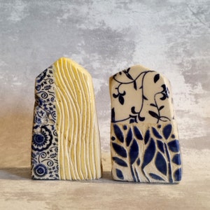 Set of 2 or 3 Blue & White Clay Houses, Rustic Home Decor, Ceramic ...