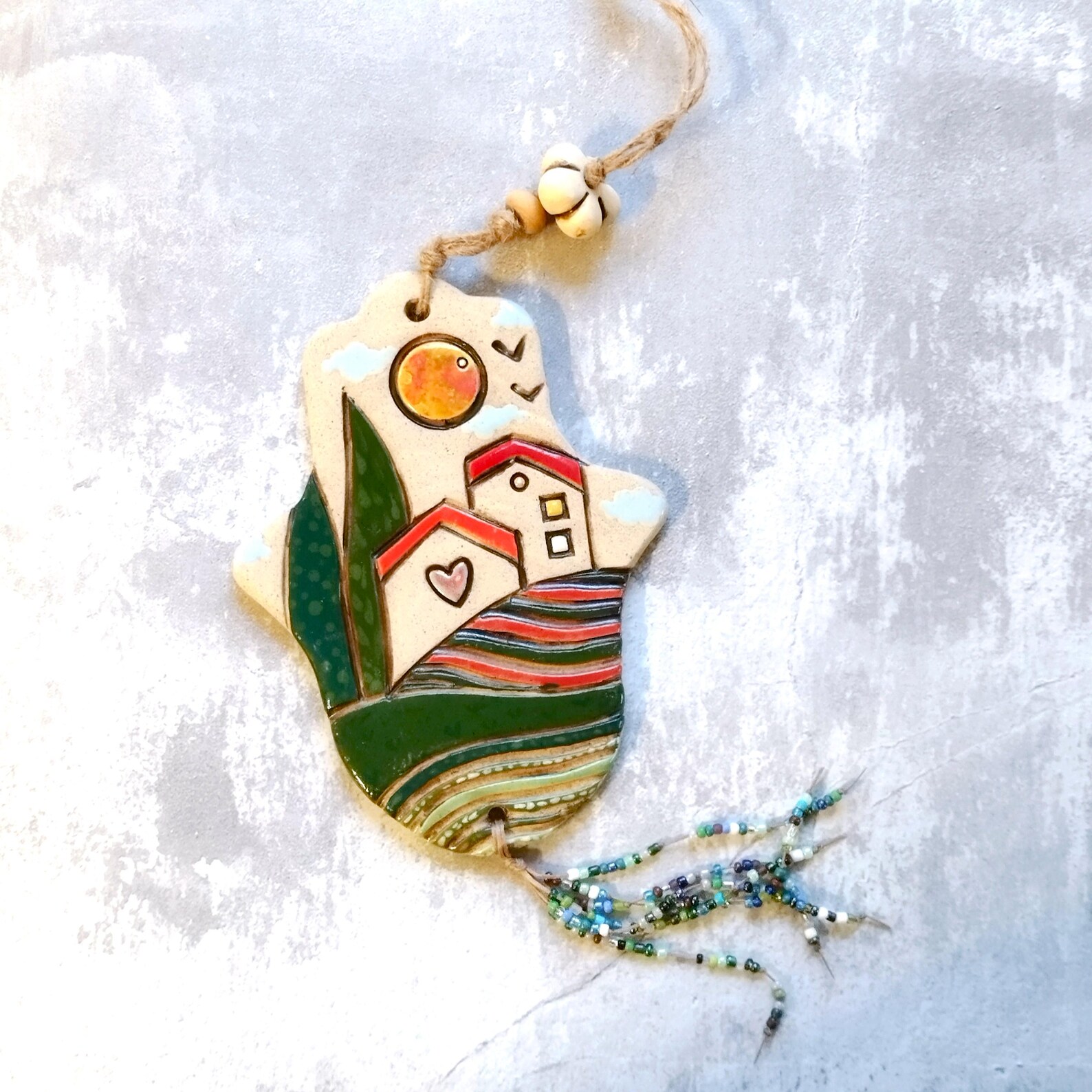 Large Hanging Wall Decor, Large Handmade Ceramic Hamsa With an Israeli ...