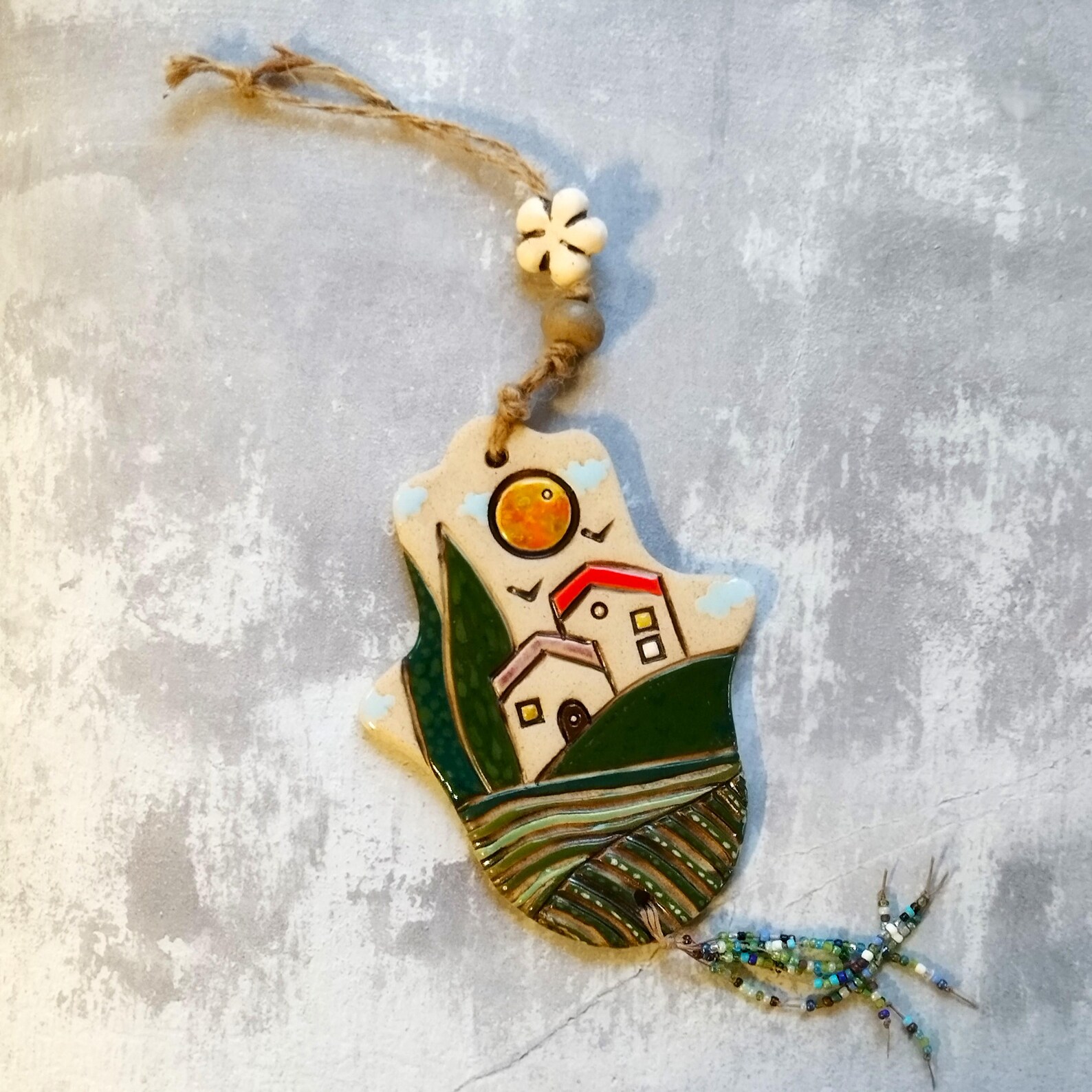 Large Hanging Wall Decor, Large Handmade Ceramic Hamsa With an Israeli ...