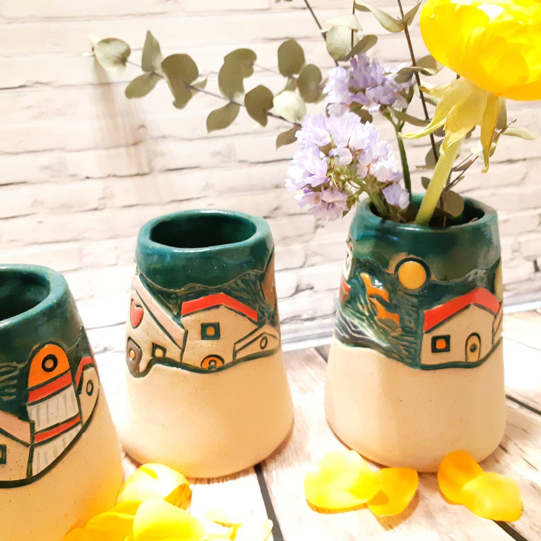 One random ceramic vase carved & painted with a view around. | Etsy