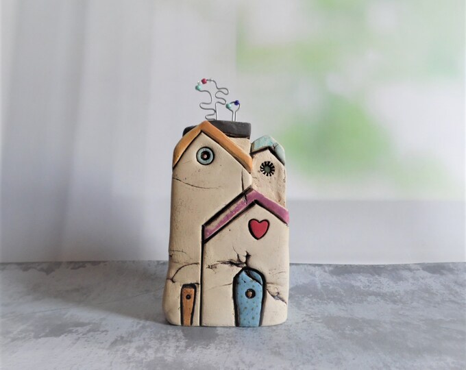 Small Sculpture of a Ceramic Old House, Hand Made Art Object Gift for ...