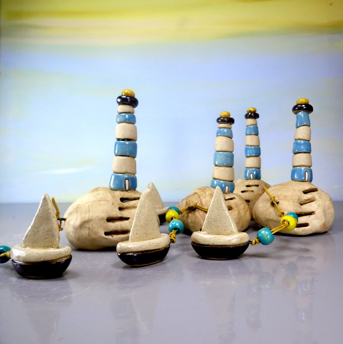 Miniature Lighthouse Little ceramic boat miniature Ceramic | Etsy