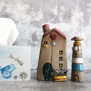 Miniature Ceramic House, Rustic Ceramic Lighthouse, Home Decor, Ceramic ...