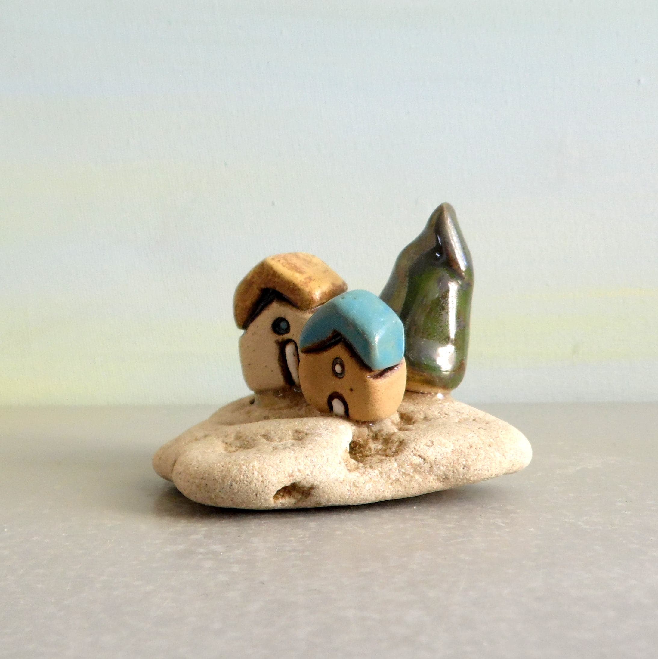 Little village shelf sitter Clay houses Cyprus tree Rustic | Etsy