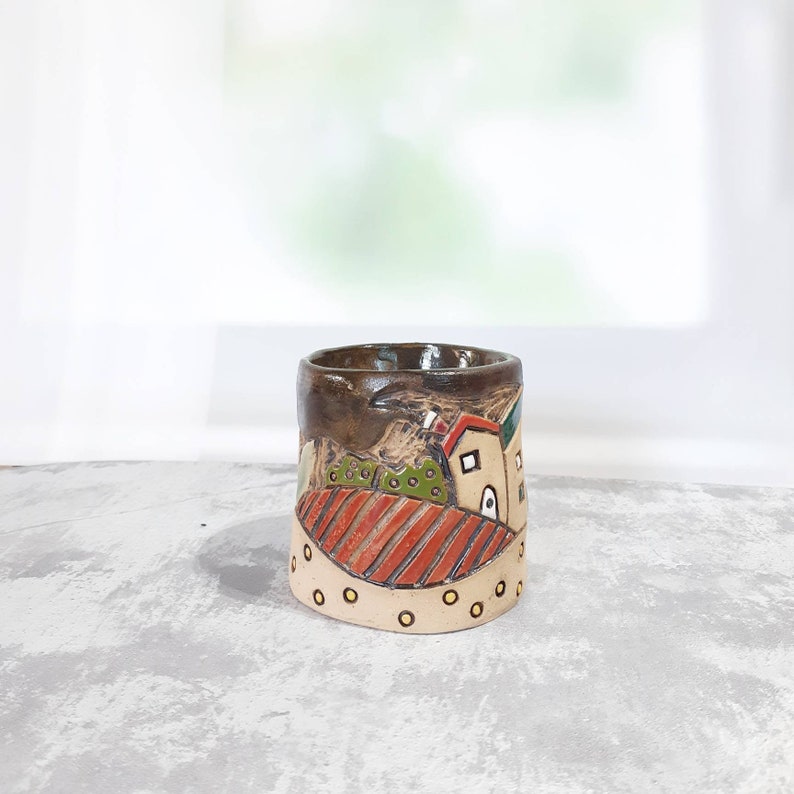 Hand Made Pottery of a Small Ceramic Vase With Village View - Etsy