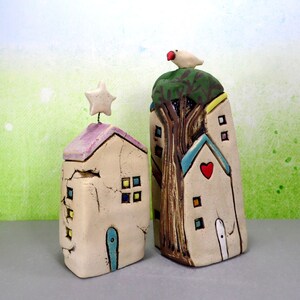 Fine Art Ceramic Sculpture of a Colorful House With a Tree and Bird ...