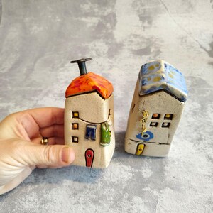 Set of Two Tiny Ceramic Houses, Home Miniature, Pottery Set, House Art ...