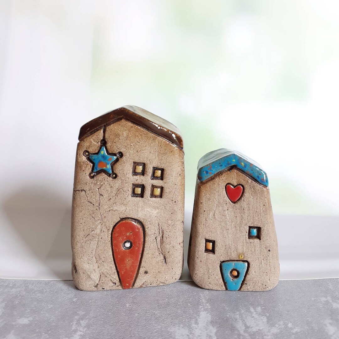 Set of Two Ceramic Houses, Rustic Style. Christmas Village Houses for ...