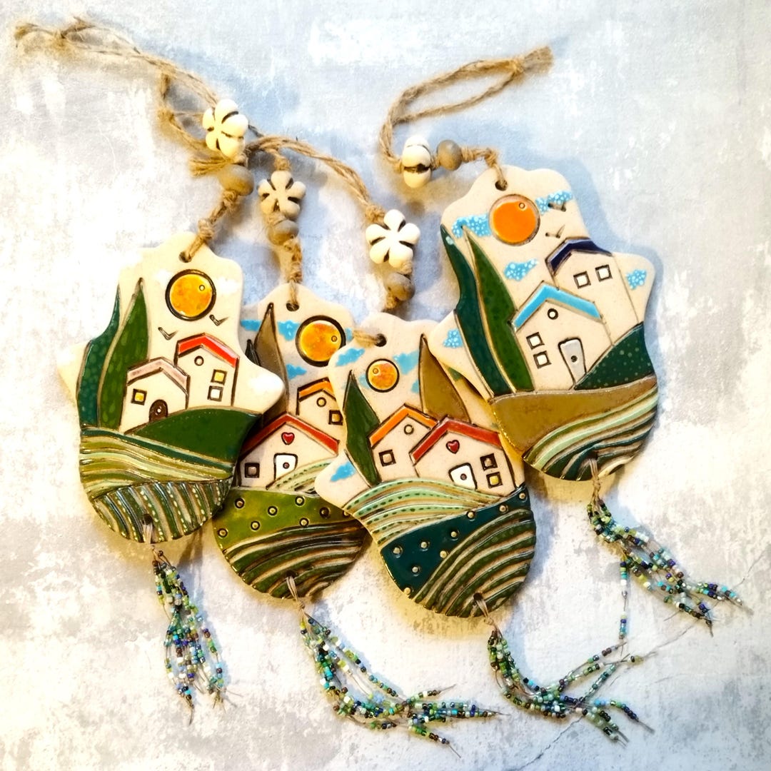Large Hanging Wall Decor, Large Handmade Ceramic Hamsa With an Israeli ...