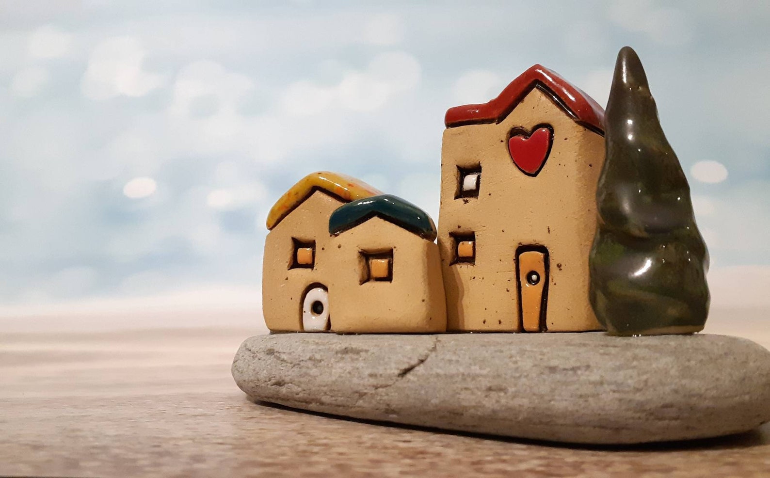 Small ceramic houses sculpture and a centerpiece made of clay | Etsy