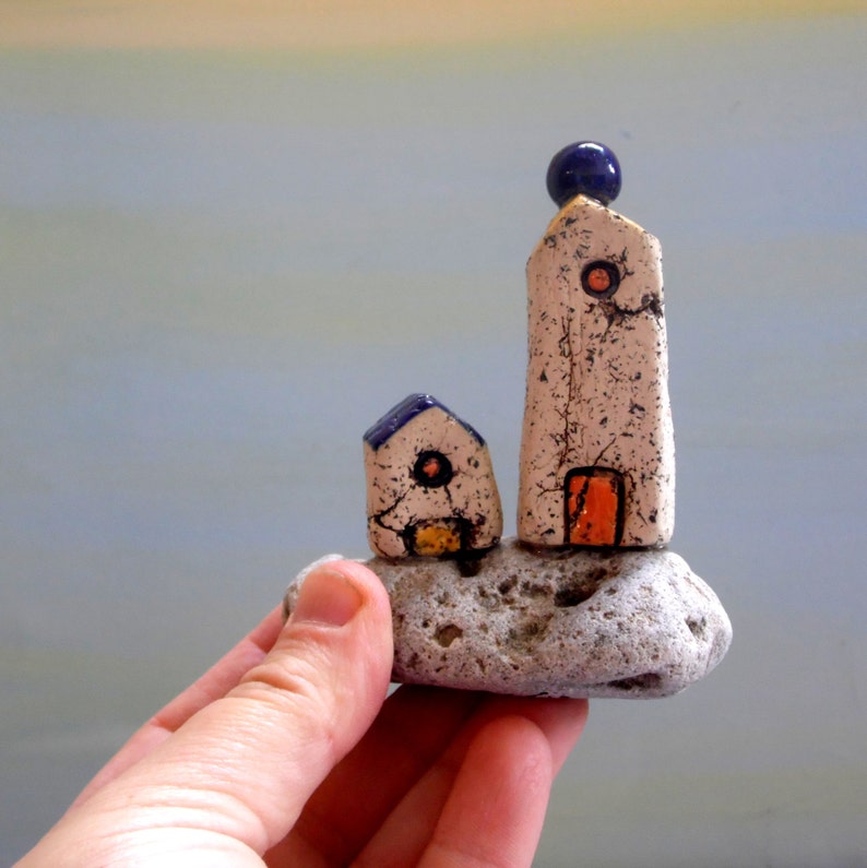 Ceramic Sculpture of Two Miniature Houses Beach Cottage Home - Etsy