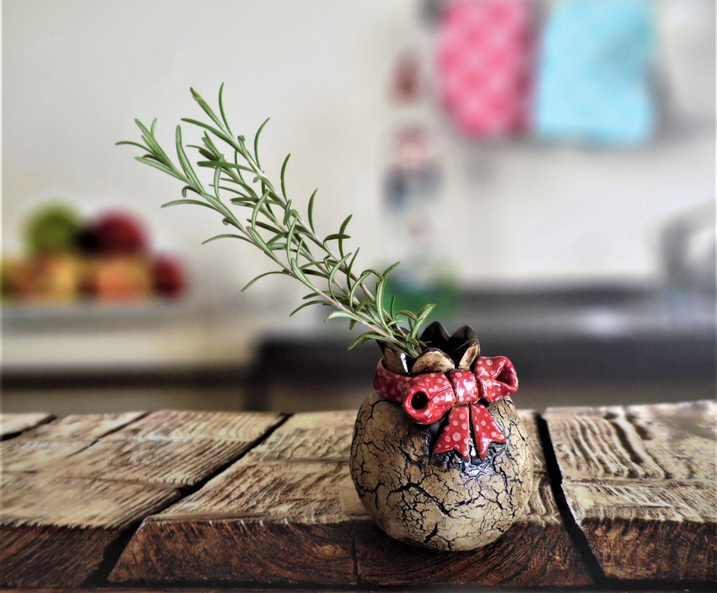 Unique Ceramic Pomegranate Vase , Rustic Style Art Object Home Decor ...