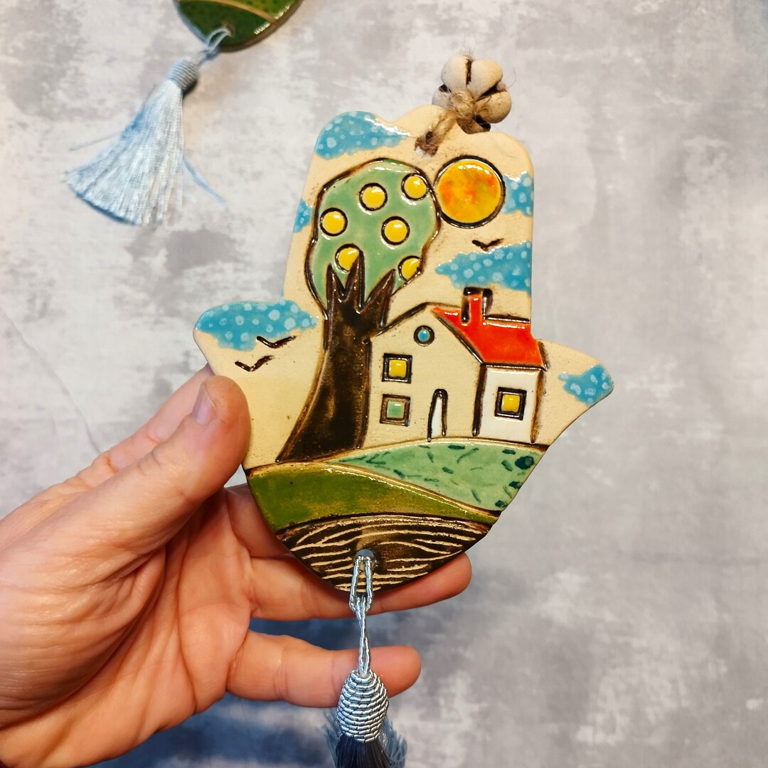 Hamsa Gift, Unique Hanging Wall Decor, Hand Made Ceramic Hamsa With ...