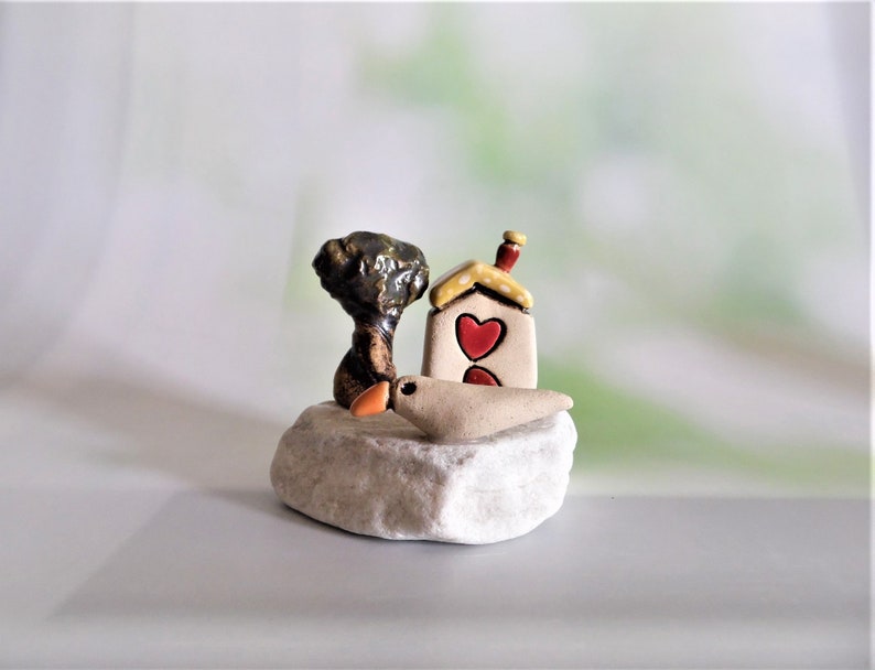 Miniature House Sculpture With a Bird and a Tree on a Quartz - Etsy