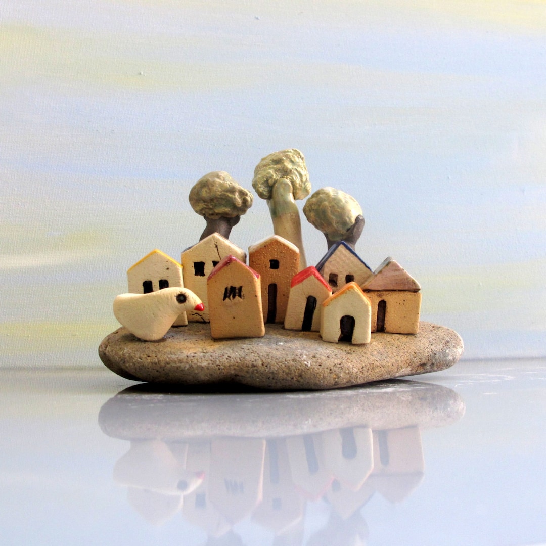 Ceramic Miniature Village, Ceramic Houses Sculpture, Rustic Home Decor ...