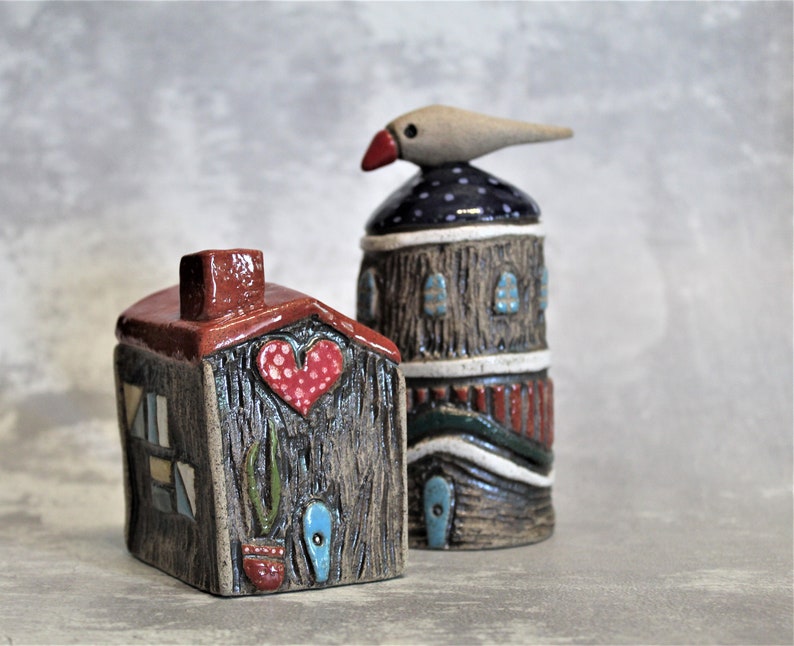 Set of two ceramic buildings Clay house and a clay tower with | Etsy