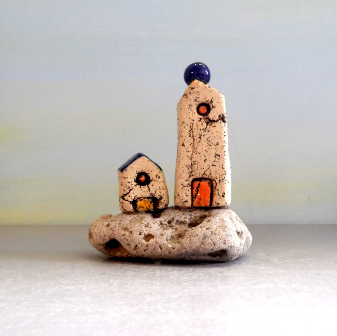 Ceramic Sculpture of Two Miniature Houses Beach Cottage Home - Etsy