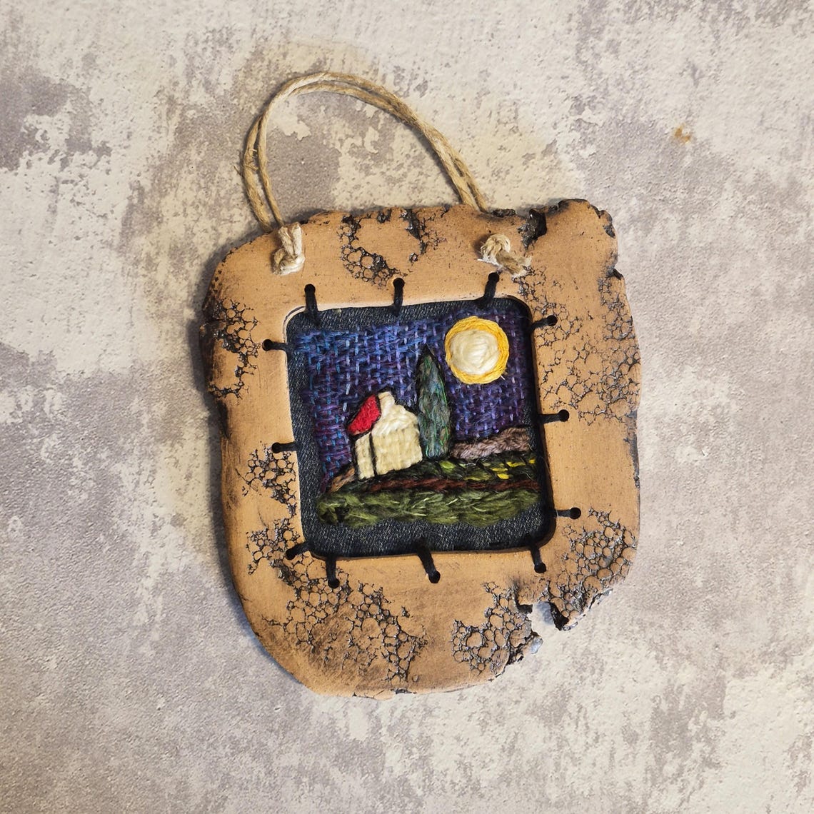 Handmade Small Ceramic Embroidery Wall Art: Israeli Landscape Decor - Etsy
