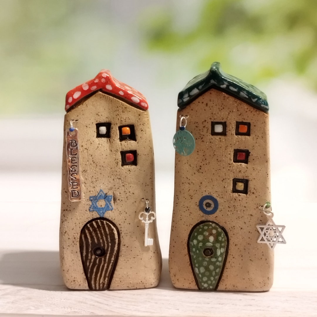 Set of 2 Miniature Jewish Houses, Ceramic Home Decor, Jewish Holiday ...