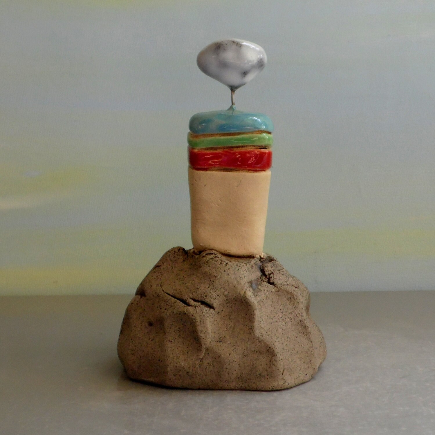 Sculpture Little House Ceramics Miniature Decor Gray White | Etsy