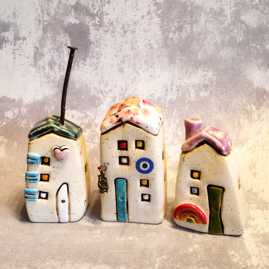 Set of 3 Ceramic House Miniatures, Ceramic Home Decor, Valentines Gift ...