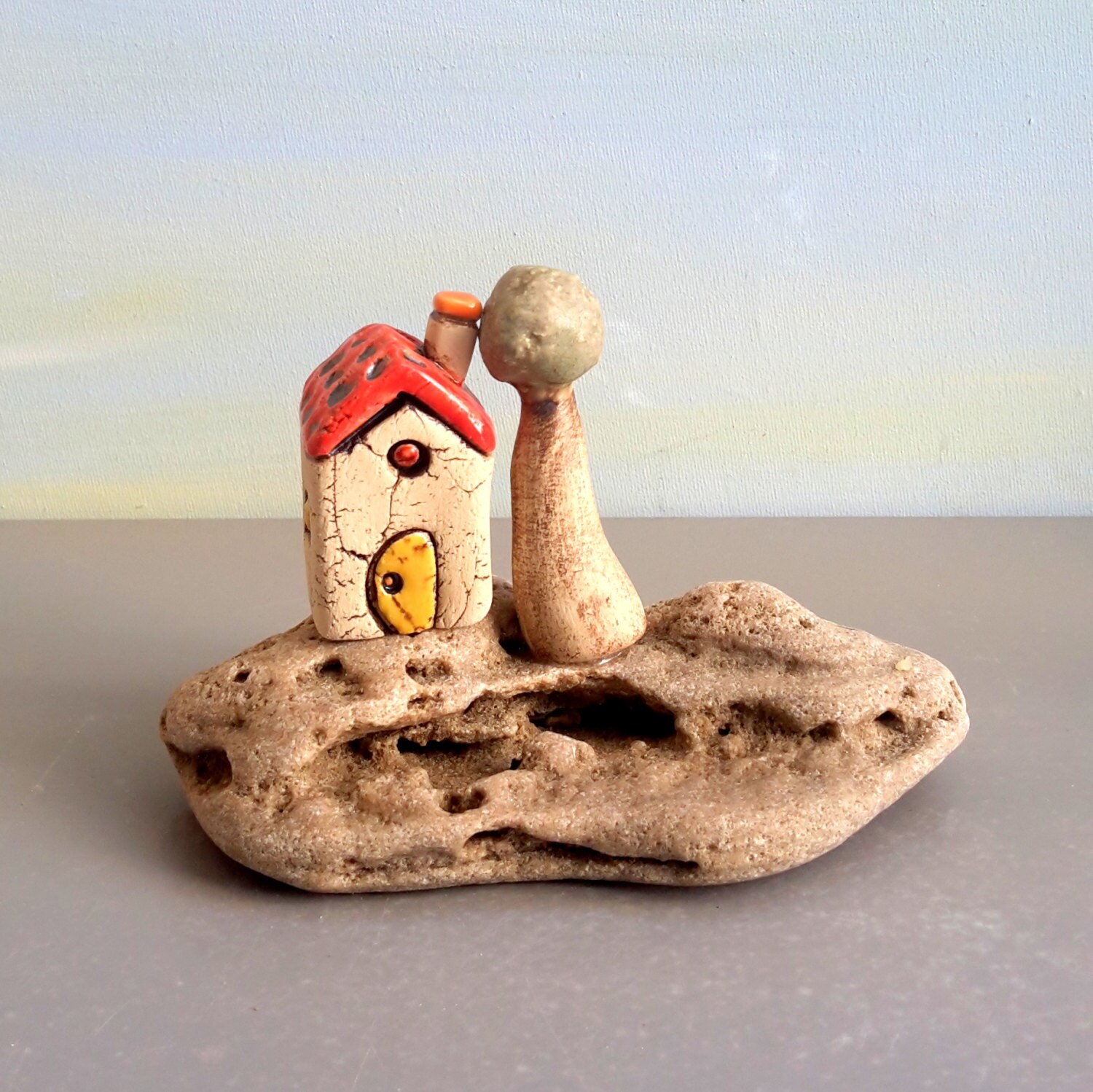 Ceramic Sculpture of Miniature House and Oak Tree Beach | Etsy