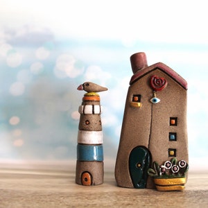 Miniature Ceramic House, Rustic Ceramic Lighthouse, Home Decor, Ceramic ...