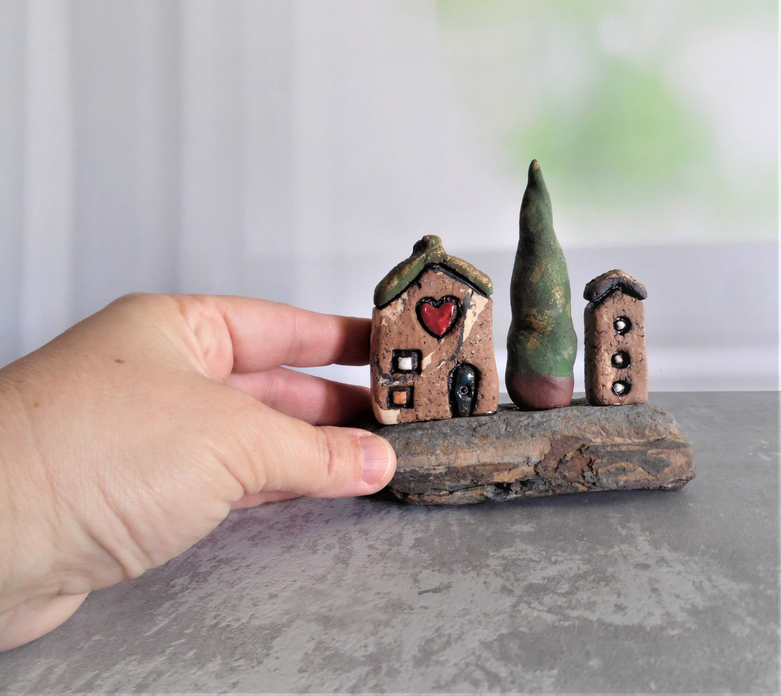 Miniature Ceramic Village With Beach Houses and a Tree on a | Etsy