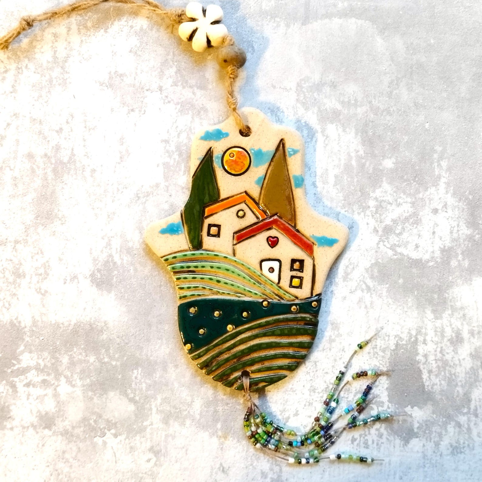 Large Hanging Wall Decor, Large Handmade Ceramic Hamsa With an Israeli ...