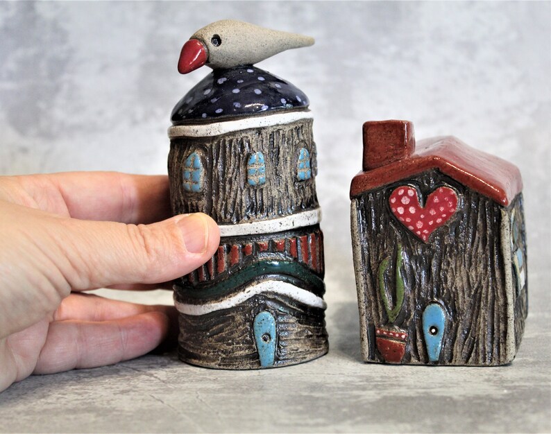 Set of two ceramic buildings Clay house and a clay tower with | Etsy