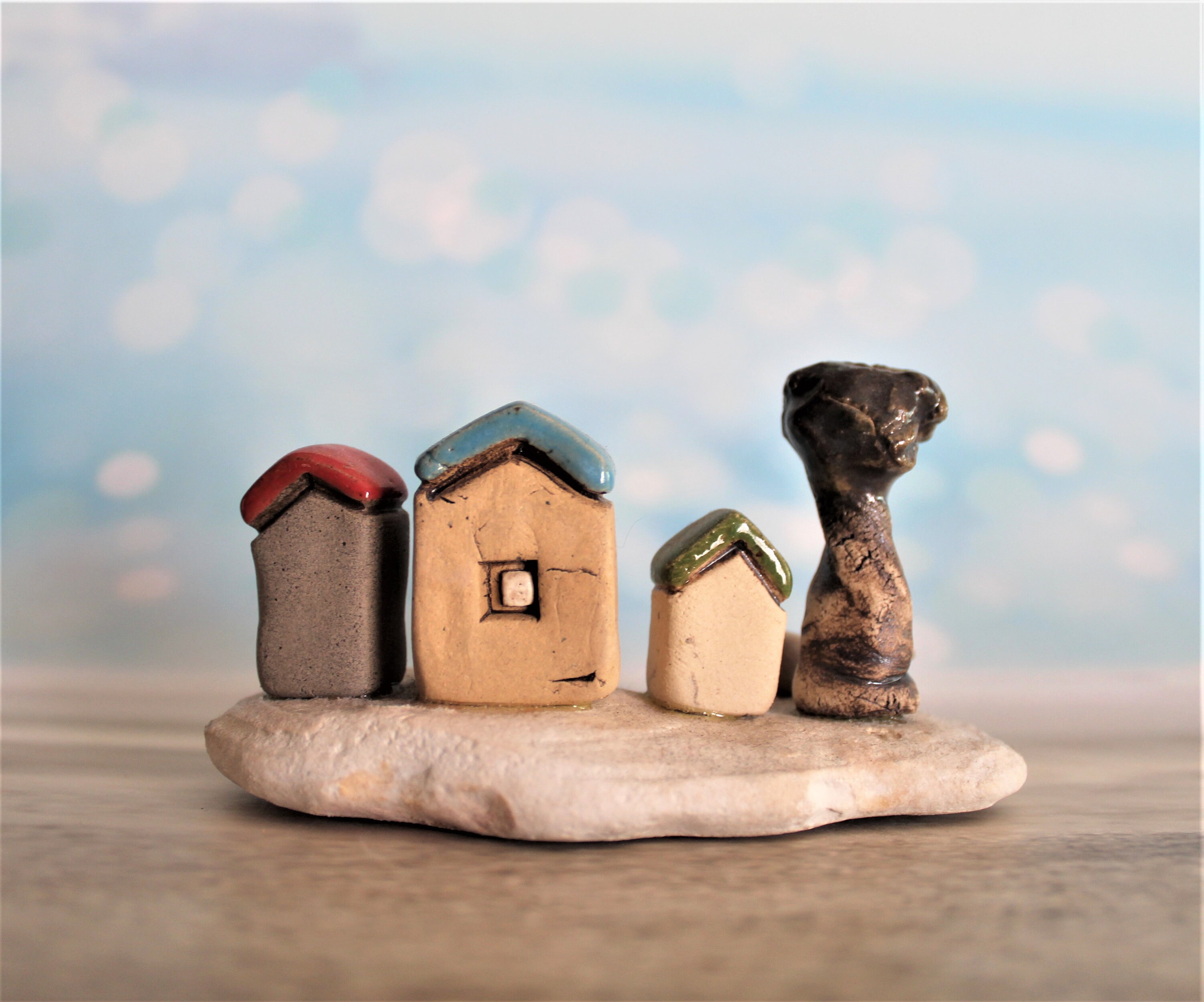 Small Art Sculpture of Ceramic Village, Ceramic Houses Home Decor and ...