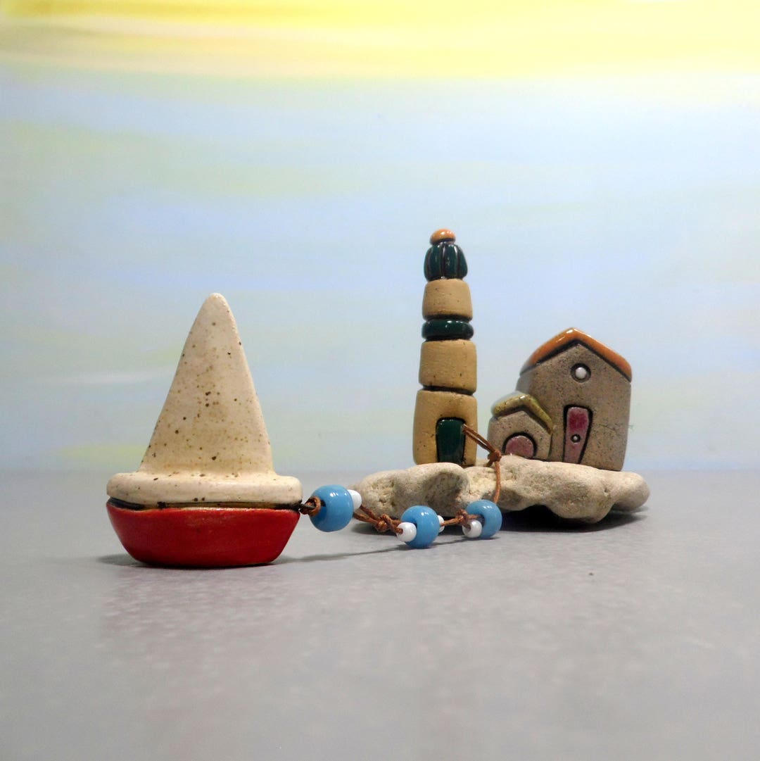 Sculpture, Miniature House, Ceramic House, Lighthouse Decor, Beach ...