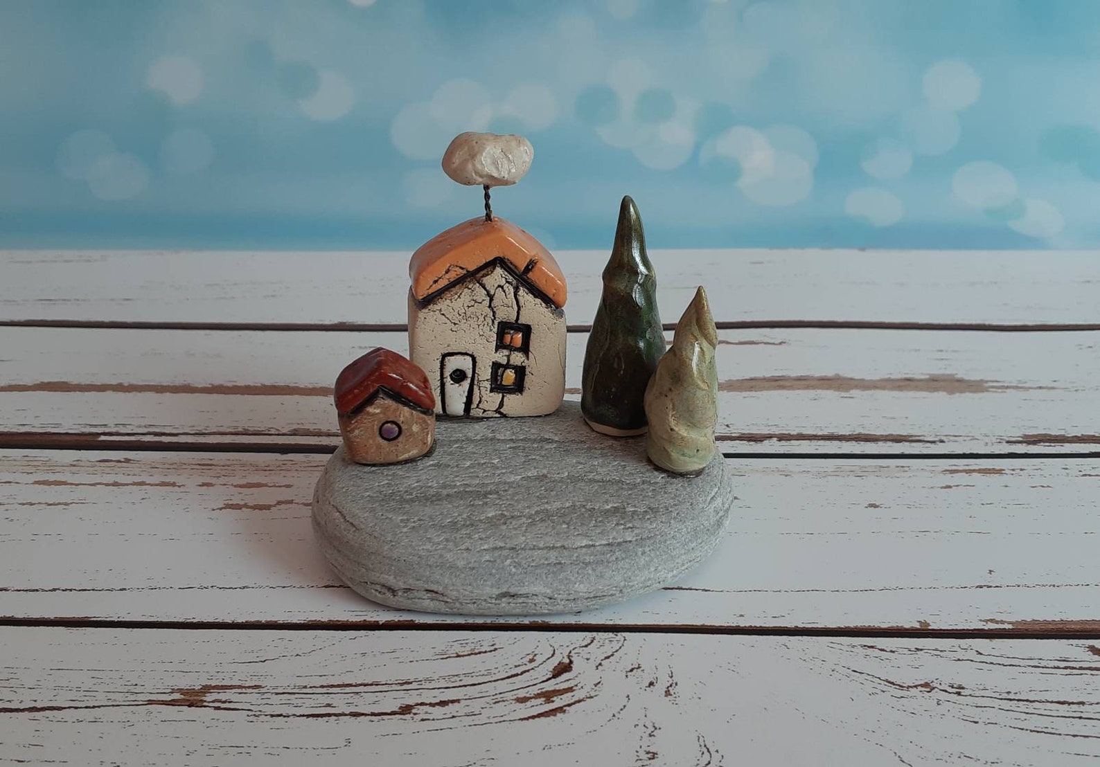 Small Sculpture Art of a Ceramic Houses and Trees on a Flat - Etsy