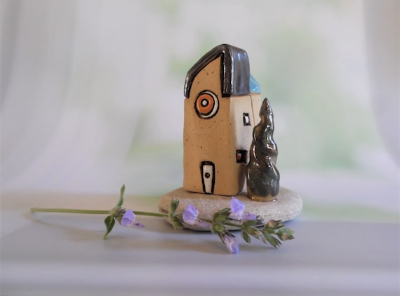 Ceramic Handmade Home Decor of a Clay House and a Tree on a - Etsy